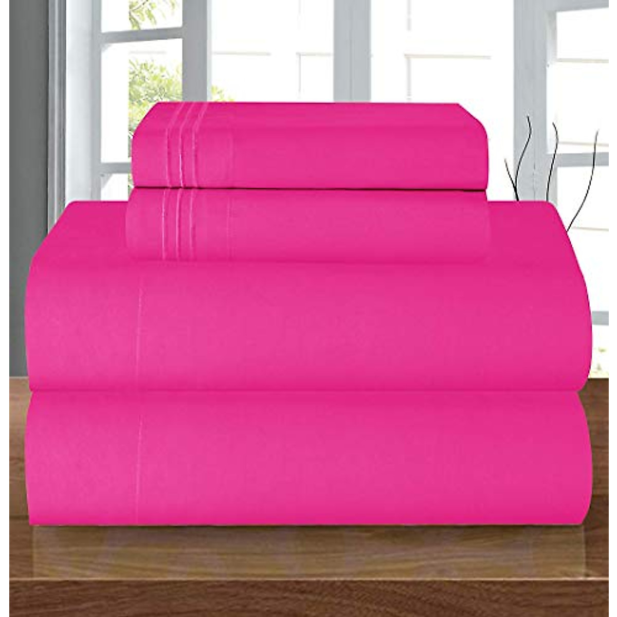 Elegant Comfort Luxury 1500 Thread Count Egyptian Quality Microfiber 4-Piece Premium Hotel Sheet Set-Wrinkle Resistant, All Around Elastic Fitted Sheet, Deep Pocket up to 16", Twin/Twin XL, Hot Pink