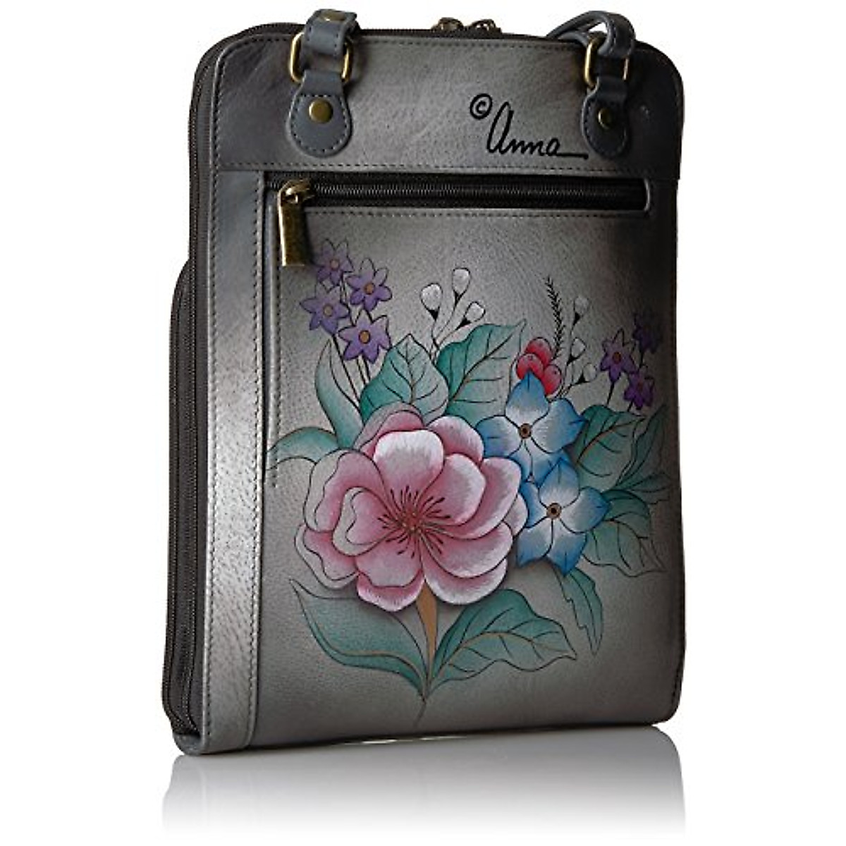 Anna by Anuschka Tall Zip-Around Cross Body, Vintage Garden Grey