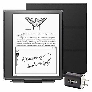 Kindle Scribe Essentials Bundle including Kindle Scribe (64 GB), Premium Pen, Leather Folio Cover with Magnetic Attach - Black, and Power Adapter