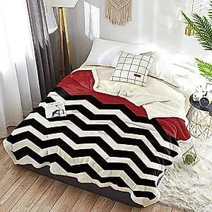Sherpa Blanket Flannel Fleece Throws Red Black White Zig Zag Ripple,Soft Warm Cozy Fuzzy Throw Blankets Minimalism Modern Art,Shaggy TV Throw for Sofa Couch Bed Camping Travel All Season 50x80In