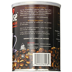 HealthWise Low Acid Coffee 100 Colombian Supremo, Original, 12 Ounce