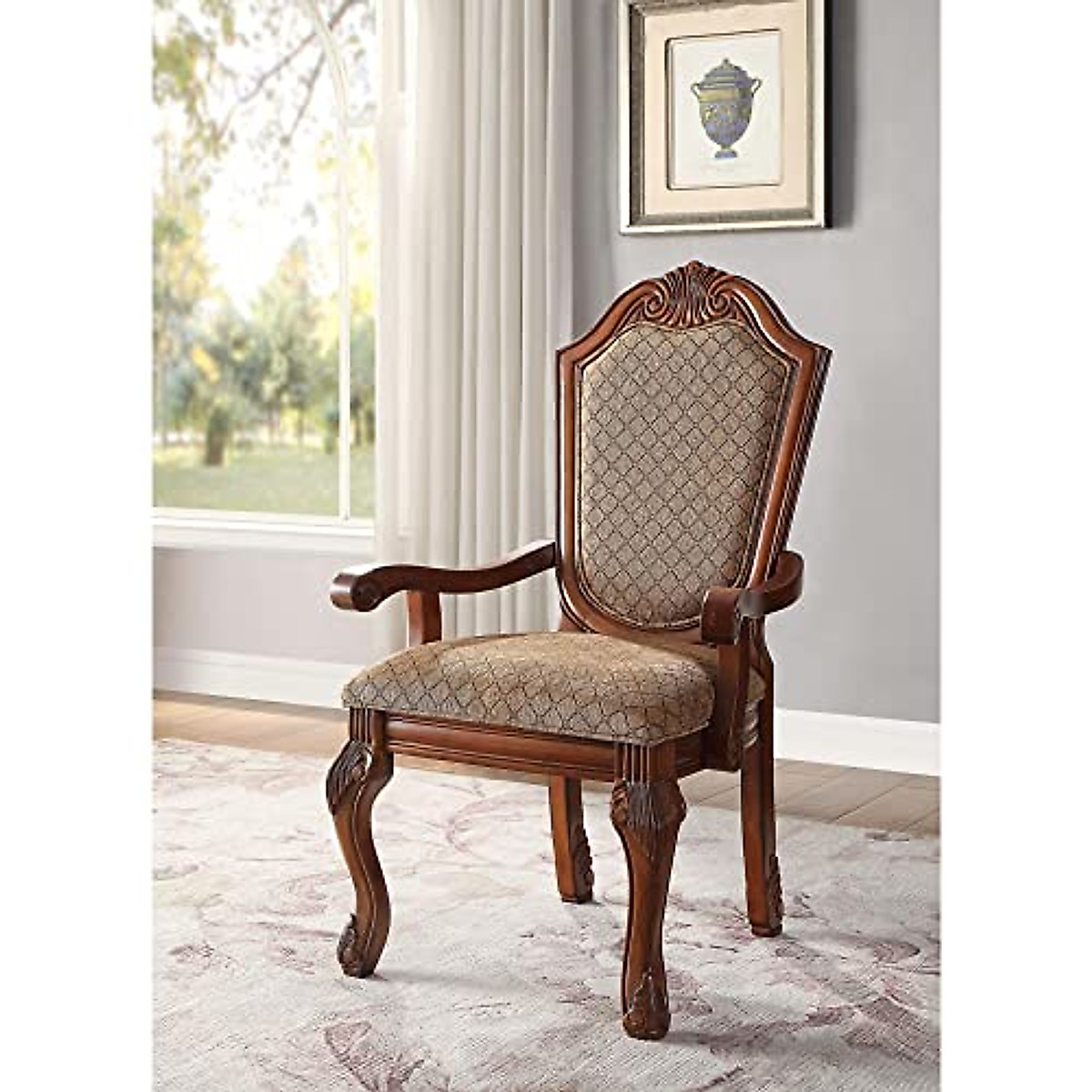 ACME Chateau De Ville Arm Chair (Set-2) - 04078 - Fabric & Cherry