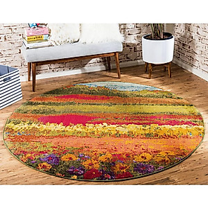 Unique Loom Estrella Collection Floral, Landscape, Abstract, Modern, Fields Area Rug, 6' 1" x 6' 1", Multi/Green