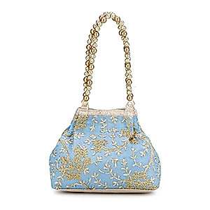 Fantastic Silk Indian Ethnic Potli Bag with Handicraft work (Aqua)