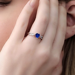 Gem Stone King 925 Silver and 10K Rose Gold 6MM Heart Shape Gemstone Birthstone and Diamond Engagement Ring | Wedding Anniversary Promise Ring For Women | Available In Size 5, 6, 7, 8, 9