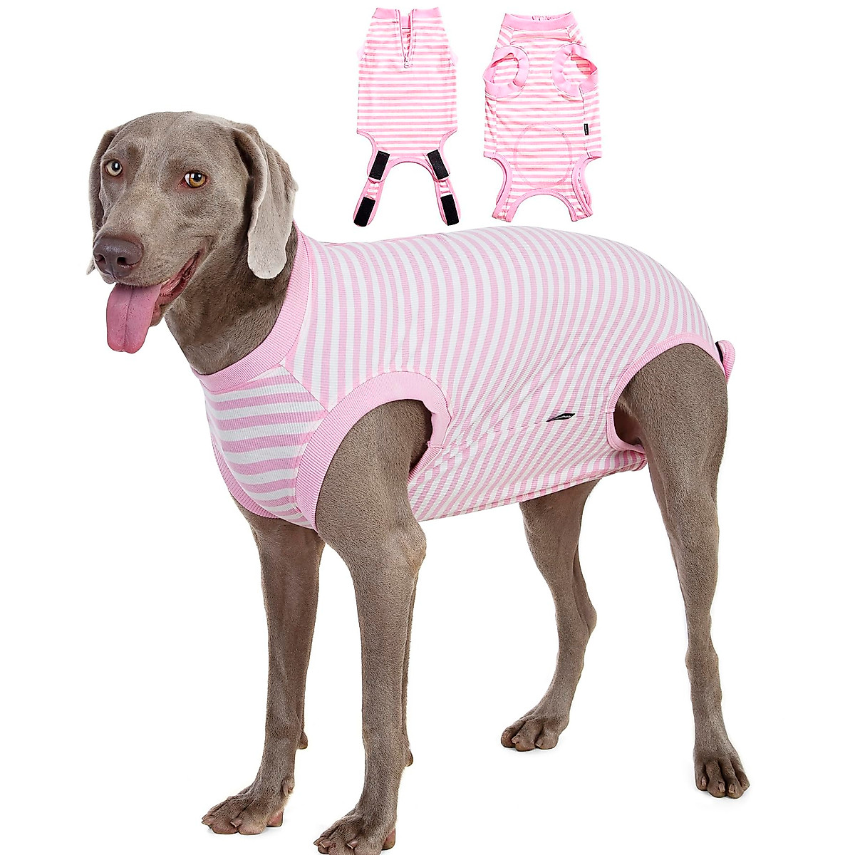 Wabdhally Dog Surgery Recovery Suit for Female Spay,Surgical Suit for Large Female Dogs,Soft Combed Cotton,Striped Pink Zipper Onesie XL