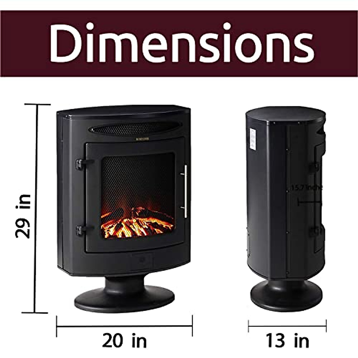 Cambridge 20 In. Free Standing Electric Fireplace, 1500W, with Realistic Log Display, and Adjustable Heater