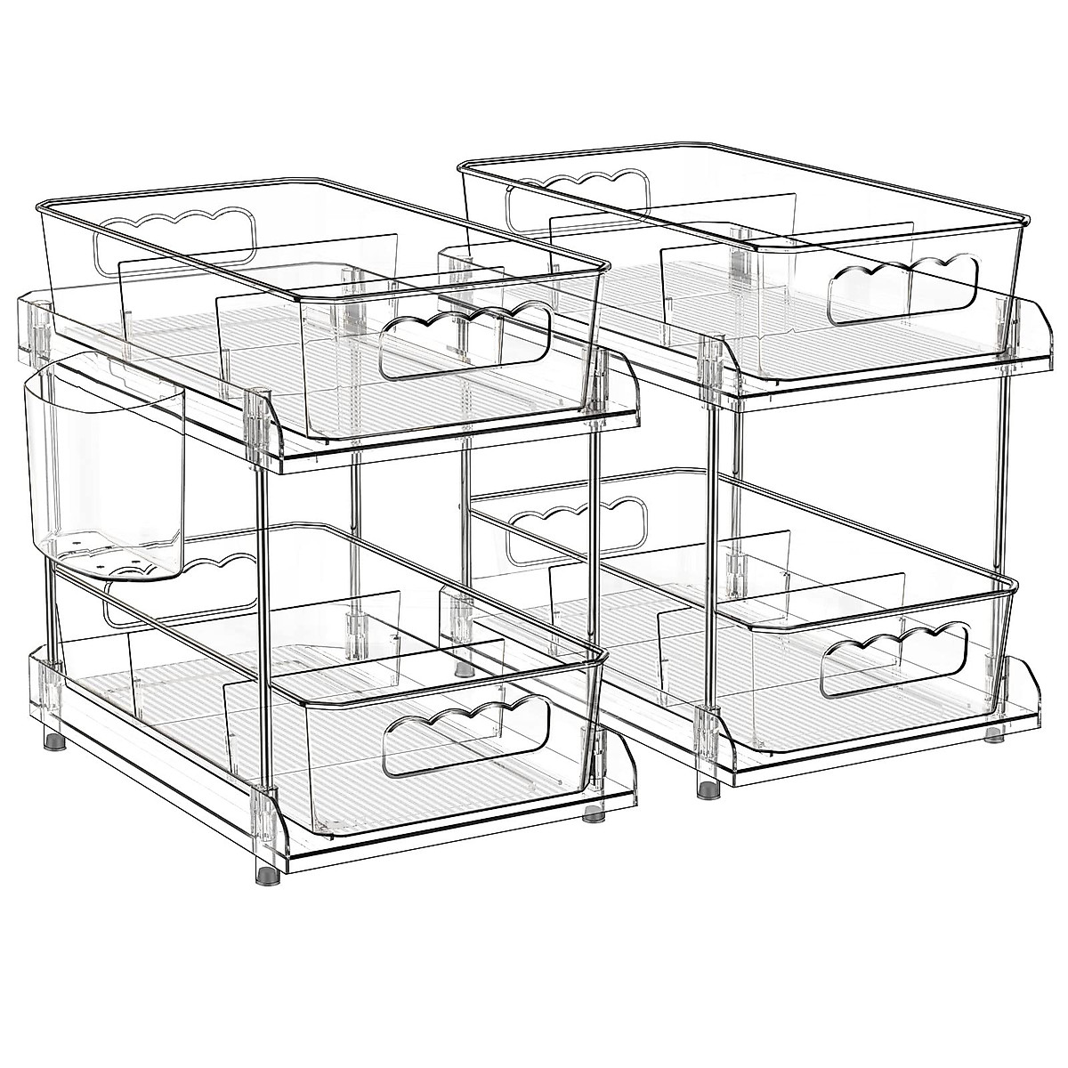 2 Tier Clear Organizer with Dividers, Pantry Organization and Storage Multi Purpose Slide-Out Bathroom Organizer, Kitchen Pantry Medicine Cabniet Bins, Under Sink Organizers and Storage, 2 Pack