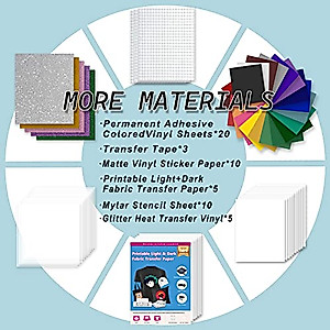 The All-in-One Ultimate Accessories Bundle for Cricut Makers Machine and All Explore Air-89pcs Tools and AccessoriesKit for Beginners with Glitter Htv,Permanent Vinyl,Transfer Tape for Vinyl,Mylar Sheets for Stencils,Vinyl Sticker Paper,Iron on Transfer P