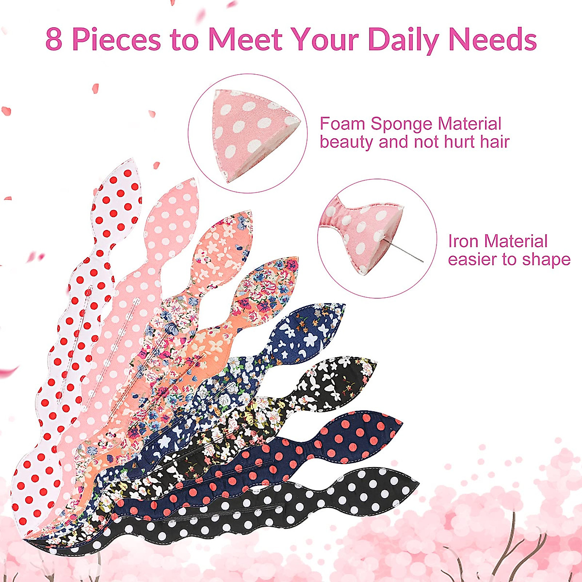 XieNie Hair Bun Makers 8PCS, French Twist Donut Maker Magic Fabric and Foam Sponge Hair Styling Tools for Women Girls, 4 Dotted+4 Floral, Accessories for Everyday Wear and Occasions