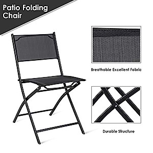 Giantex 4 PCS Folding Patio Chairs, Portable Camping Chair Set, Rust-Proof Steel Frame & Space Saving, Outdoor Patio Furniture for Deck Garden Pool Beach (Black)