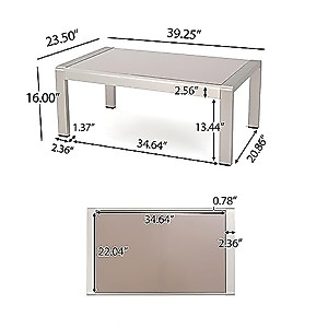Christopher Knight Home Cape Coral Outdoor Aluminum Coffee Table with Glass Top, Silver