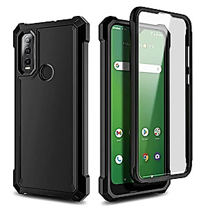 NZND Compatible with AT&T Motivate Max/Cricket Ovation 3 Case with [Built-in Screen Protector], Full-Body Protective Shockproof Rugged Bumper Cover, Impact Resist Durable Phone Case (Black)