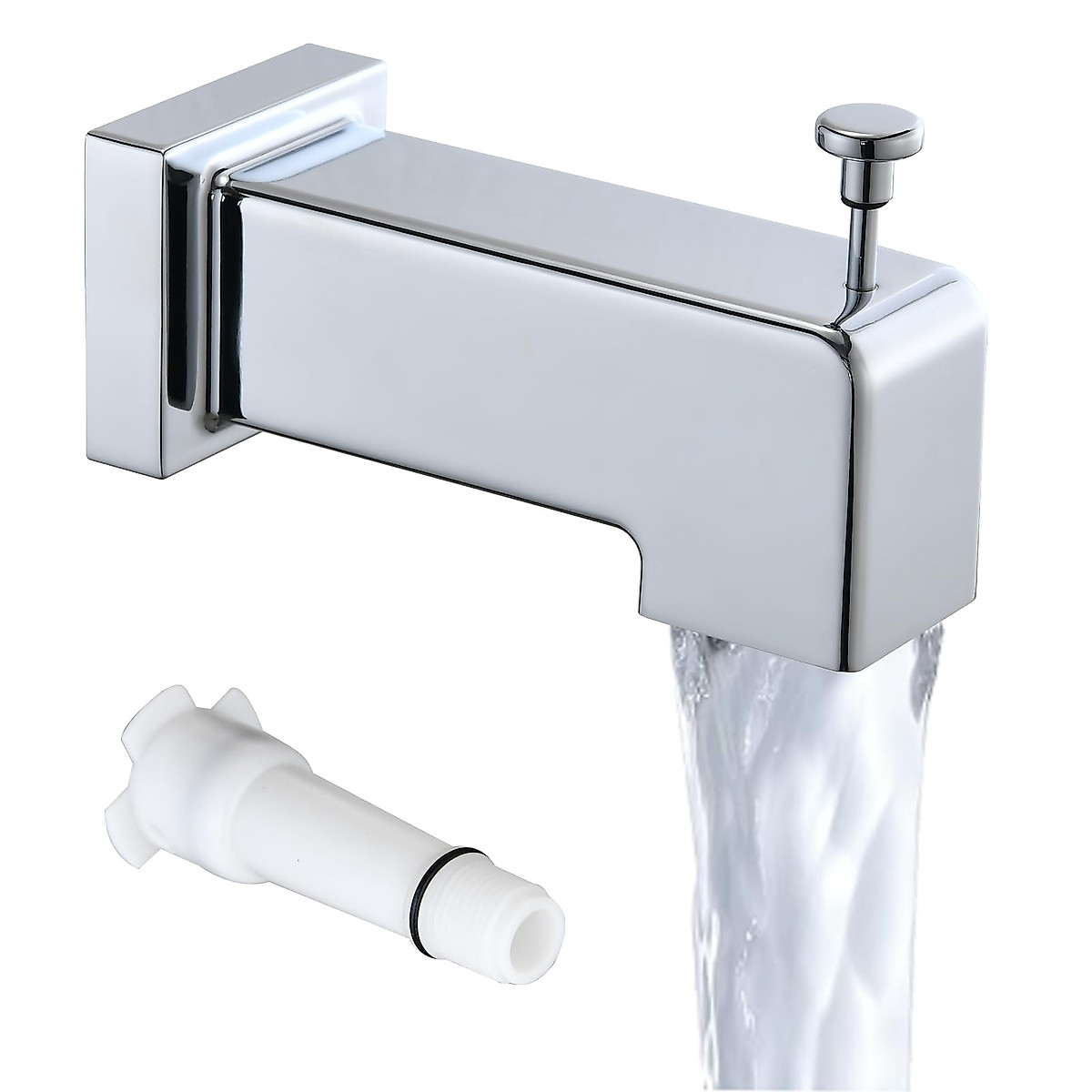 YASINU Slide-On Diverter Tub Spout - Sleek Square Design for Bathroom, Fits 1/2" Copper Pipe (5/8" OD), Child-Safe Rounded Edges, Easy Installation, Chrome