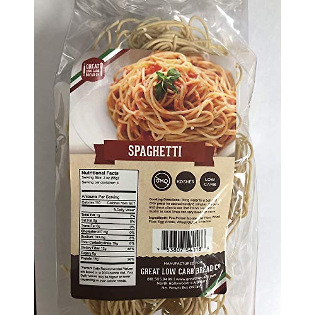 Low Carb Pasta, Keto Pasta, Great Low Carb Bread Company, Non GMO, Spaghetti Pasta 8 oz.