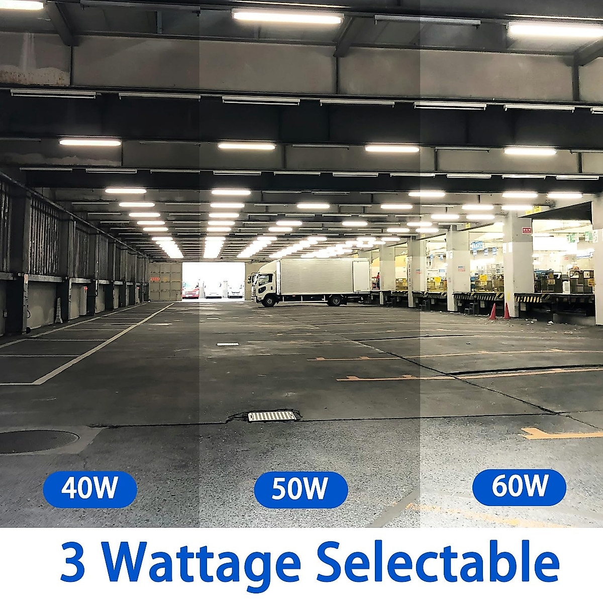 DOSILIO 4FT LED Vapor Tight Light Fixture, 60W-50W-40W Power Selectable 5000K, IP65 Waterproof Industrial Surface Mount LED Shop Lights for Carport, Garage, Freezer, 100-277V, ETL Listed, 4-Pack