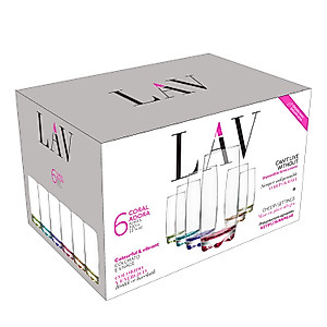 lav Stemless Glass Champagne Flutes Set of 6 - Colored Drinking, Cocktail, Water Glasses 13 oz - Clear Crystal Wine Bar Glasses for Prosecco, Mimosa - Wedding, Bridal, Toasting Glasses Gift