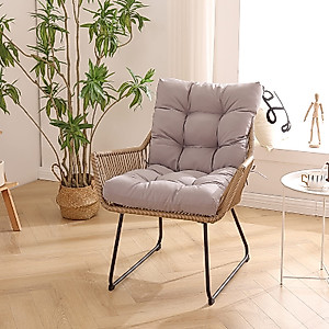 Tiita Outdoor/Indoor Seat/Back Chair Cushion with Ties All Weather Chair Cushion Lounge Chair Cushions Deep Seat Patio Cushions Wicker Seat Cushion for Outdoor Furniture （Grey, 42x21 inch）