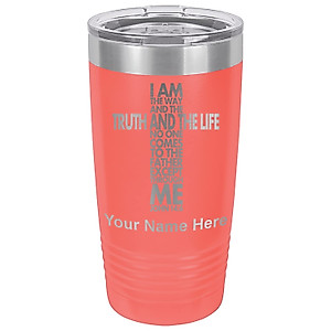 LaserGram 20oz Vacuum Insulated Tumbler Mug, Bible Verse John 14-6, Personalized Engraving Included (Coral)