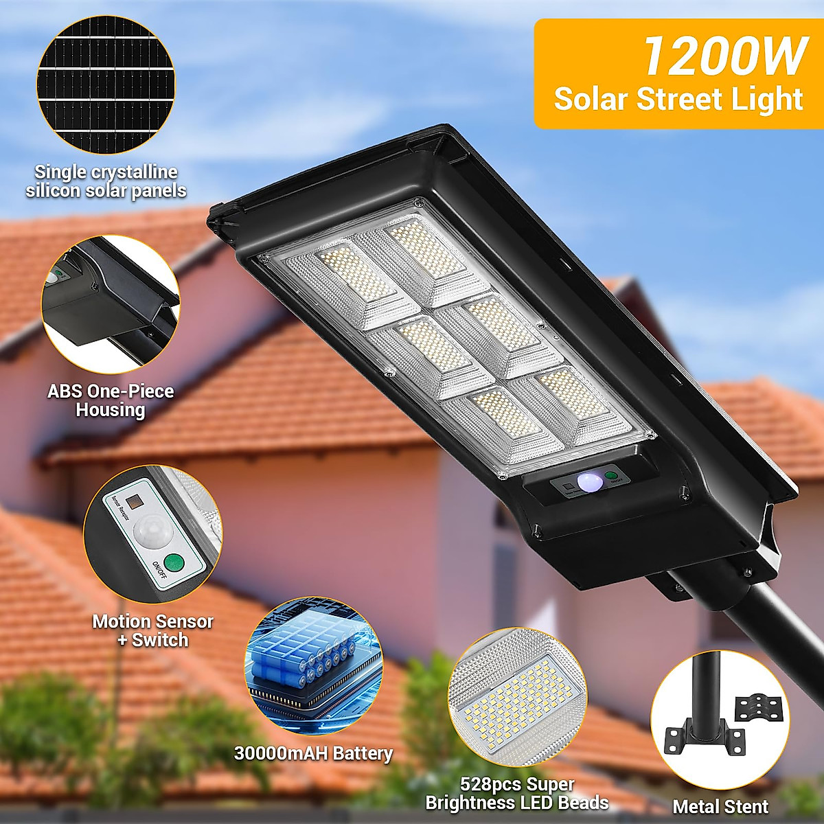 OTeedo 1200W Solar Street Light 120000LM LED Solar Lights Outdoor Waterproof for Garden 3CCT 3000k/4500k/6000k Dusk to Dawn Lighting with Outside Motion Sensor for Backyard,Pool,Garage