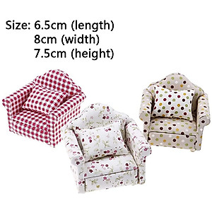 2 Sets 1:12 Scale DIY Dollhouse Sofa&Armchair with Pillow Mini Dolls House Furniture Couch&Chair Miniature Wooden Furniture Handmade Crafts Supplies Red Checkered Dollhouse Toy Dollhouse Accessories