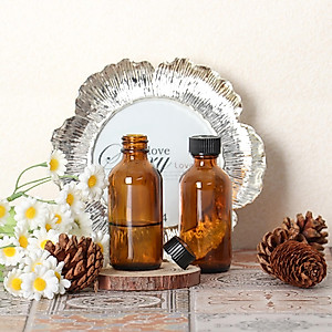 12 Pack 2 oz Amber Glass Boston Bottles, Round Tinture Bottles with Black Caps for Essential Oil, Perfume, Homemade Vanilla Extract and Liquid