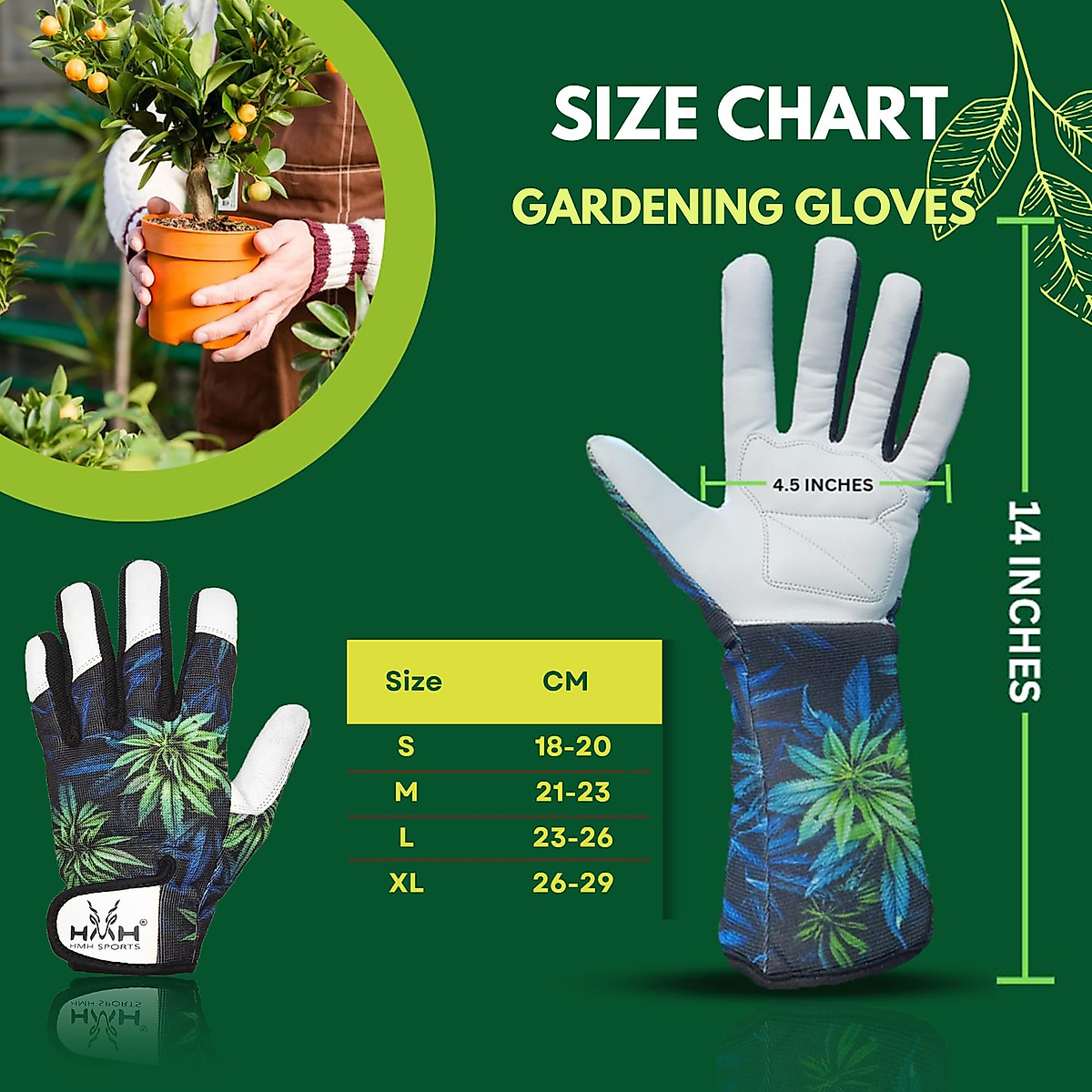 HMH Leather Gardening Gloves - Large, Green Short, Unisex