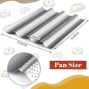 Mifoci 6 Pcs Non Stick Baguette Pan 15" x 13" Bread Pan Carbon Steel Mold Perforated 4 Wave Loaves Loaf Oven Tray for Sourdough French Bread Baking(Silver)