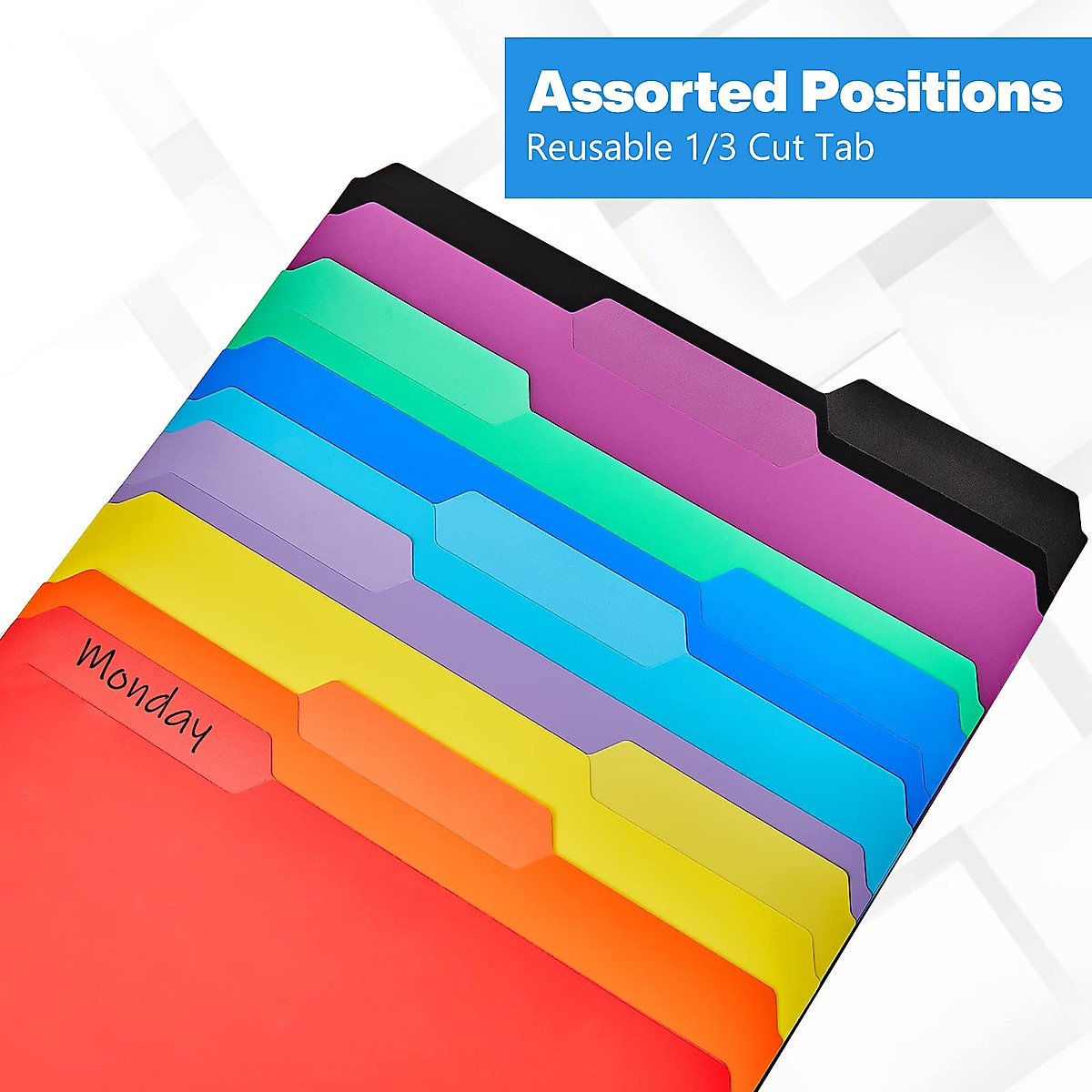 KTRIO 9 Pack Plastic File Folders Colored Folders - 9 Assorted Colors Letter Size File Folders Poly Filing Folders Heavy Duty 3 Tab Folders, 1/3 Cut Erasable Tabs for Office School Home Organization