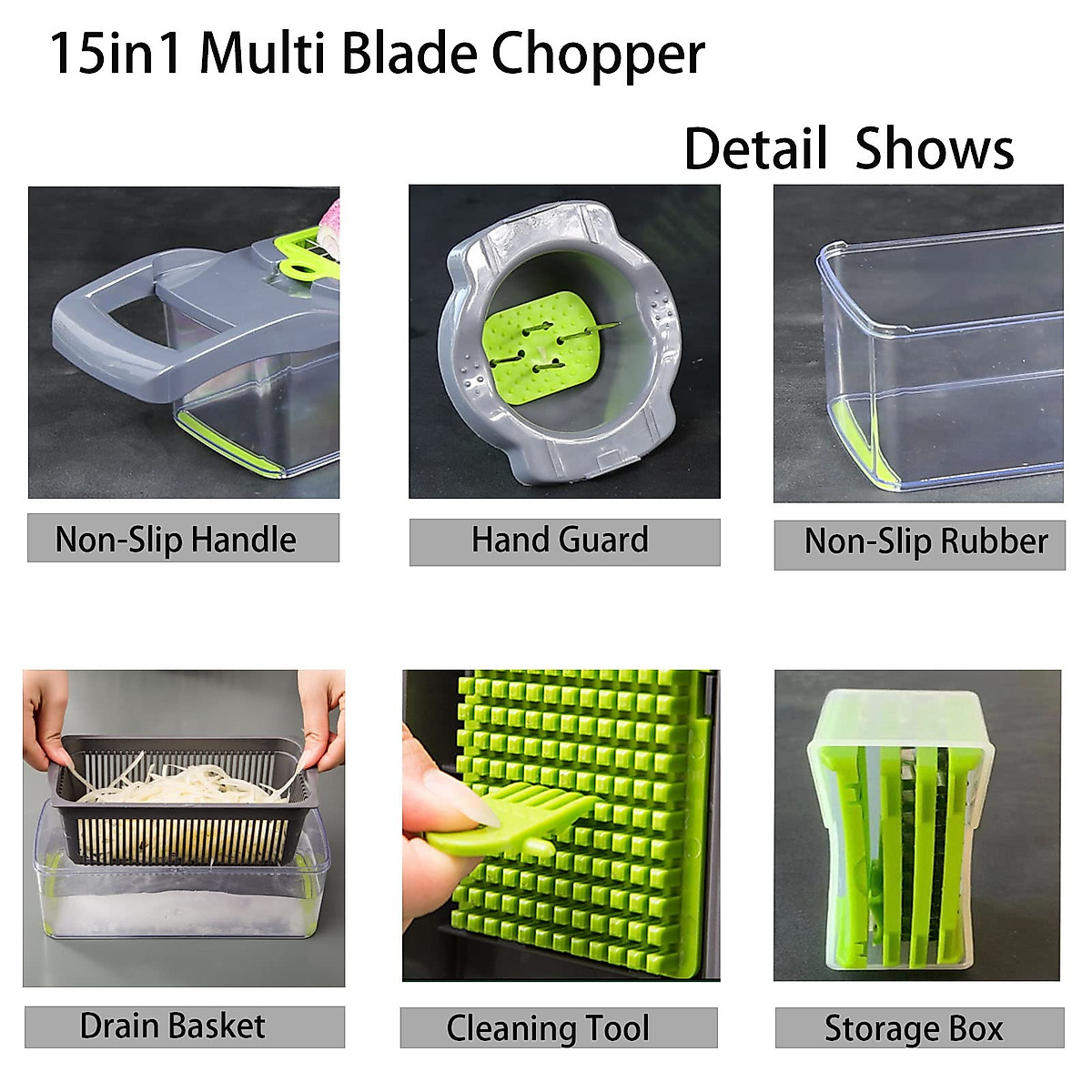 Alrens Vegetable Chopper Mandoline Slicer Pro 15 in 1 Vegetable Slicer Cutter with Multi Blade Onion Chopper for Potato Tomato Cucumber Carrot