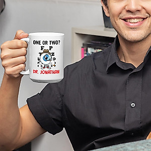 Personalized Eye Chart Alphabet Coffee Mug Gift With Eye Doctor Name, Customized Ophthalmologist Eye Doctor Ophthalmology Mug 11 Oz 15 Oz, Ophthalmologist White Coffee Cup Gift For Men Women Birthday