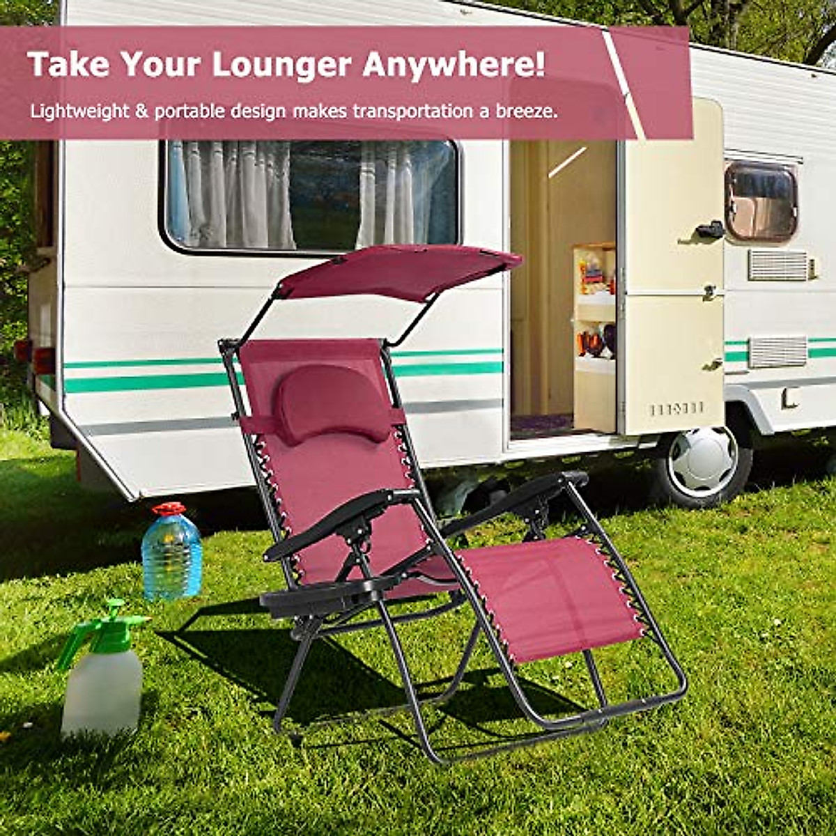 HAPPYGRILL Zero Gravity Lounge Chair Folding Patio Recliner for Outdoor Beach Patio Poolside, Wine