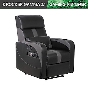 X Rocker Gamma Recliner Gaming Chair, 2.1 Bluetooth Audio System, Headrest Mounted Speakers, Built-in Footrest and Cupholder, 718001, 34.84" x 39.37" x 30.31", Black