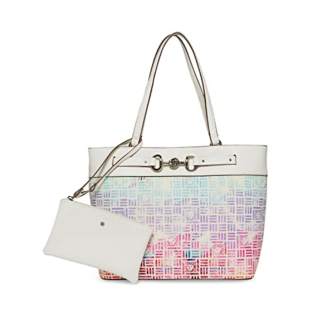 Anne Klein Tote w/Horse bit, Ombre Rainbow Lion Logo Print/Anne White