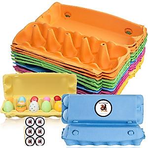 15 Pcs Easter Colorful Natural Pulp Egg Carton Holds 12 Eggs, Reusable Sturdy Egg Storage Cartons with Egg Label, Fresh Egg Fixing Container for Egg Storage, Home Gifts or Easter Egg Arts Crafts