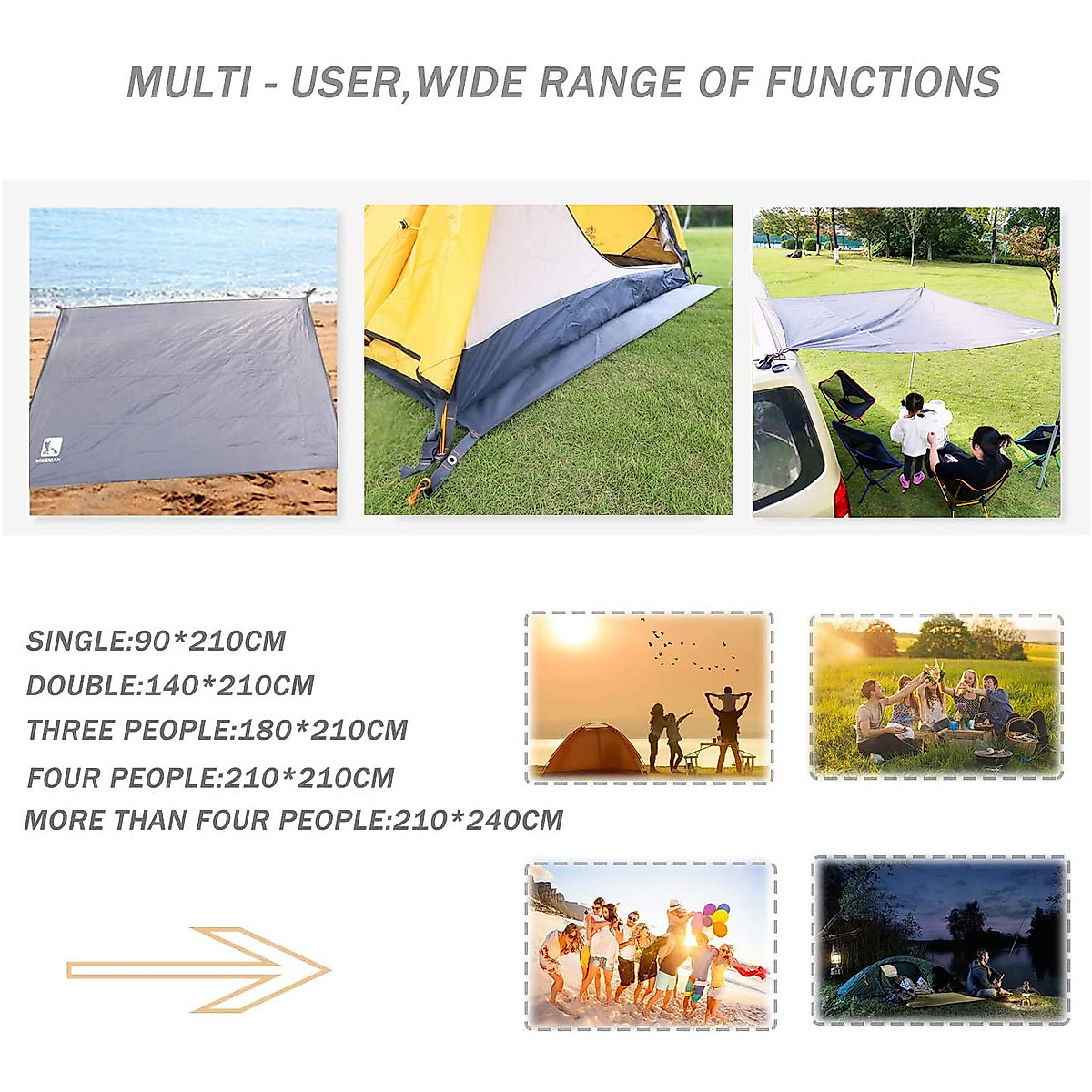 HIKEMAN Waterproof Camping Tarp Portable Tent Footprint with Drawstring Bag Ground Cloth for Outdoor Hiking Picnic (L-83”x71”)