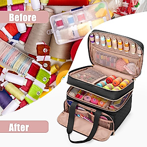 YARWO Double-Layer Sewing Supplies Organizer with 5 Customized Dividers, Portable Sewing Accessories Storage Bag with Multi Pockets for Sewing Kits and Tools, Black (Bag ONLY)
