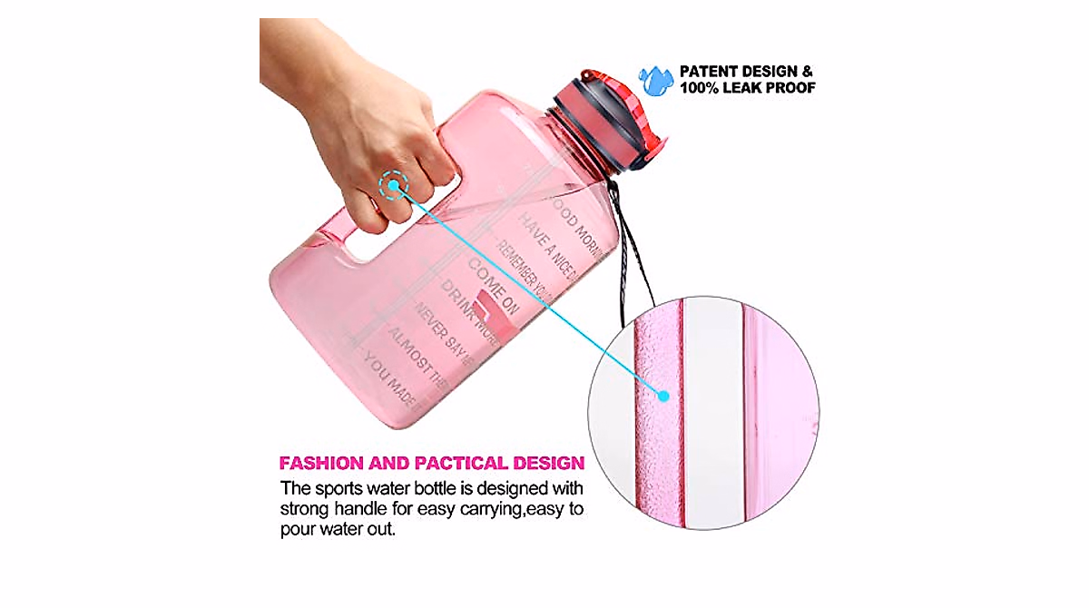 SLUXKE Gallon Water Bottle with Straw and Time Marker, 74oz BPA Free Huge Water Jug with Handle ...