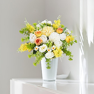 HO2NLE 2pcs Artificial Flowers Silk Daisy Plastic Chrysanthemum Outdoor Fake Flowers Faux Plastic Chrysanthemum for Home Wedding Hanging Garden Porch Window Box Décor Yellow