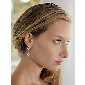 Mariell Pearl Drop Wedding Bridal Earrings, Cubic Zirconia and Pearl Drop Earrings for Brides, Bridesmaid