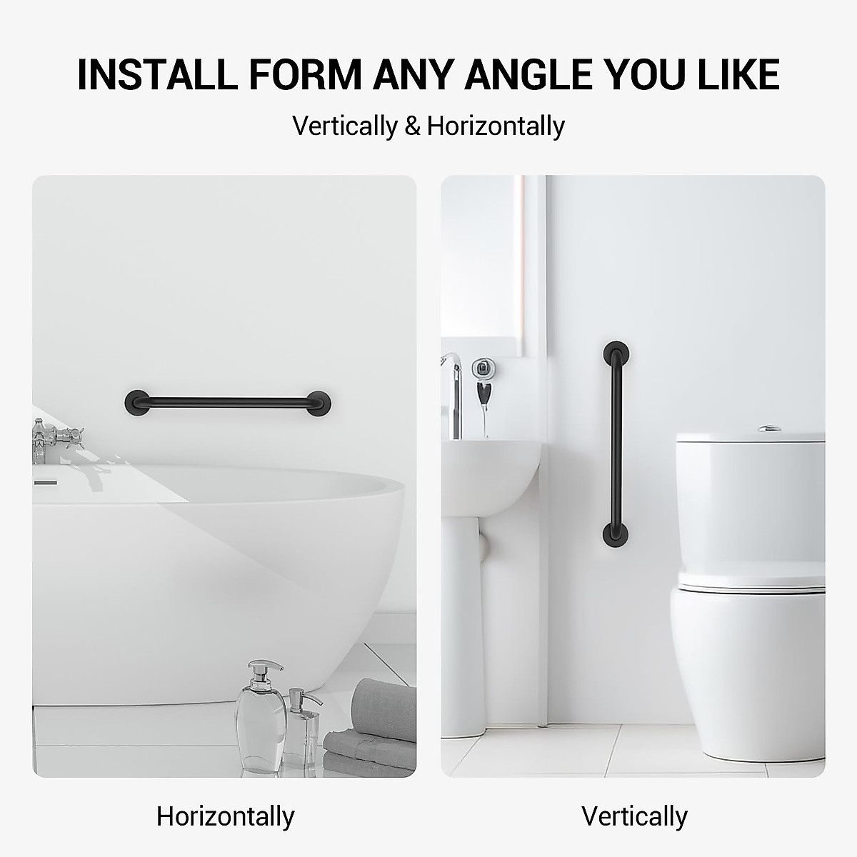 12 Inch Grab Bars for Bathtubs and Showers Black, Safety Shower Grab Bars for Seniors Elderly Handicapped, Handicap Grab Bars for Shower with Concealed Screws, Tesuchan