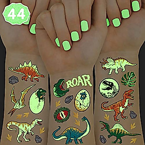 xo, Fetti Dinosaur Temporary Tattoos for Kids - 44 Glow In The Dark Pcs | Birthday Party Supplies, Dinosaur Party Favors, T-rex Decorations