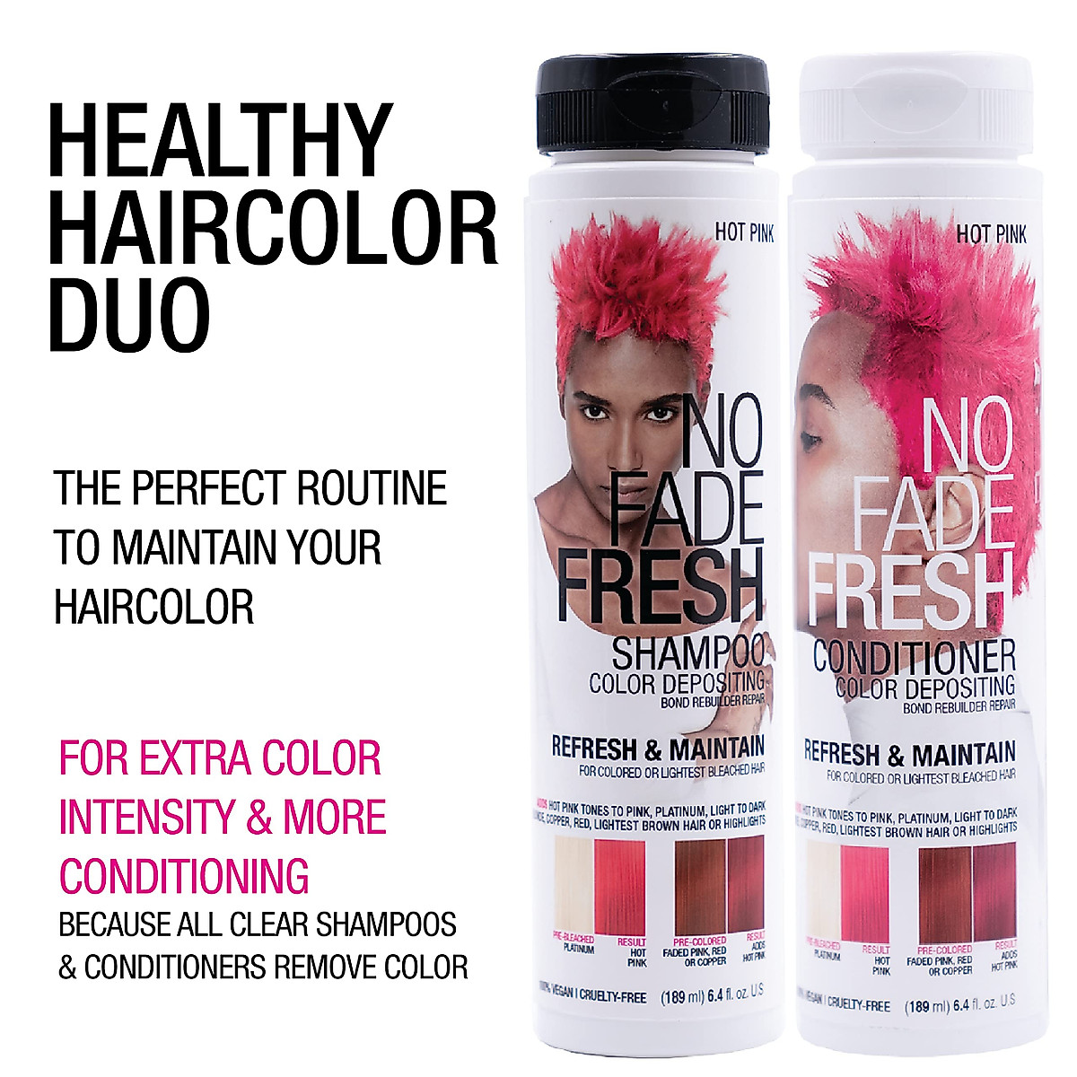 No Fade Fresh Bright Red Color Depositing Shampoo + Conditioner + BondHeal Bond Rebuilder Bundle - Enhance Color, Prevent Fading & Refresh, Temporary Hair Dye