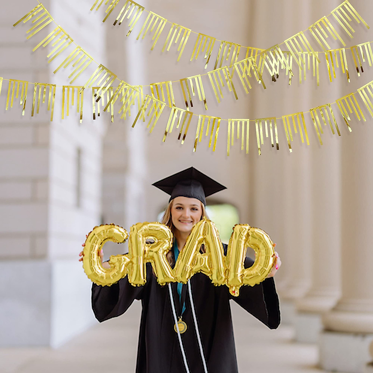 40Ft Gold Tassel Banner Pennant Bunting Double Sided Gold Metallic Paper Garland Streamer for Birthday Engagement Bachelorette Wedding Bridal Shower Anniversary Graduation Party Decorations Supplies