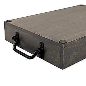 GoCraft Handmade Wooden Tray with Metal Handles | Decorative Serving Trays for Breakfast in Bed, Lunch, Dinner, Appetizers, Patio, Ottoman, Coffee Table, Party | Grey Washed Finish (15" X 11" x 2.5")