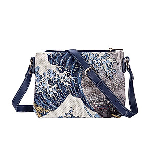 Signare Tapestry Crossbody Bag Shoulder Purse for Women In Hokusai Great Wave off Kanagawa Design (XB02-ART-JP-WAVE)
