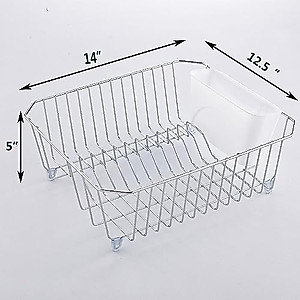 IKEBANA Modern Simplicity Dish Drying Rack,Stainless Steel Dish Racks Rustproof for Kitchen Counter,Kitchen in-Sink Chrome Finish Wire Dish Rack,Small Dish Drainer Rack with Removable Cutlery Holder