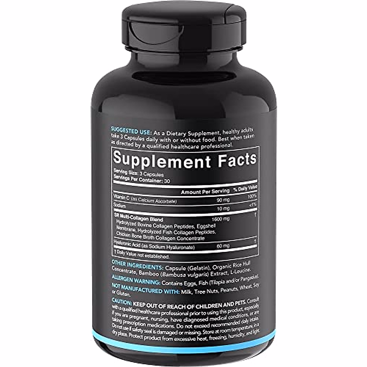 Sports Research Multi Collagen Pills (Type I, II, III, V, X) Hydrolyzed Collagen Peptides with Hyaluronic Acid + Vitamin C | Non-GMO Verified & Gluten Free - 90 Capsules