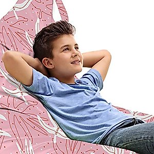 Ambesonne Autumn Lounger Chair Bag, Doodle Forest Leaves on Polka Dots Simplistic Branches in Pastel Tone, High Capacity Storage with Handle Container, Lounger Size, Pink Vermilion and White