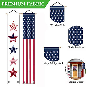 4th of July Banner Front Door Sign Patriotic Porch Banner American Flag Stars Hanging Flag Independence Day Home Yard Porch Garden Indoor Outdoor Party Wall Decoration 12 x 71 Inch